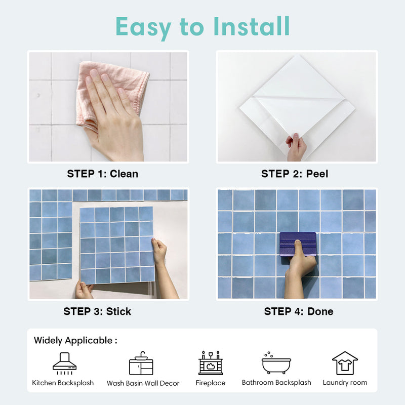 Dusty Sky Blue Square Peel and Stick Backsplash Tile - Thicker Design ...