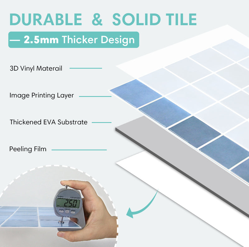 Dusty Sky Blue Square Peel and Stick Backsplash Tile - Thicker Design ...