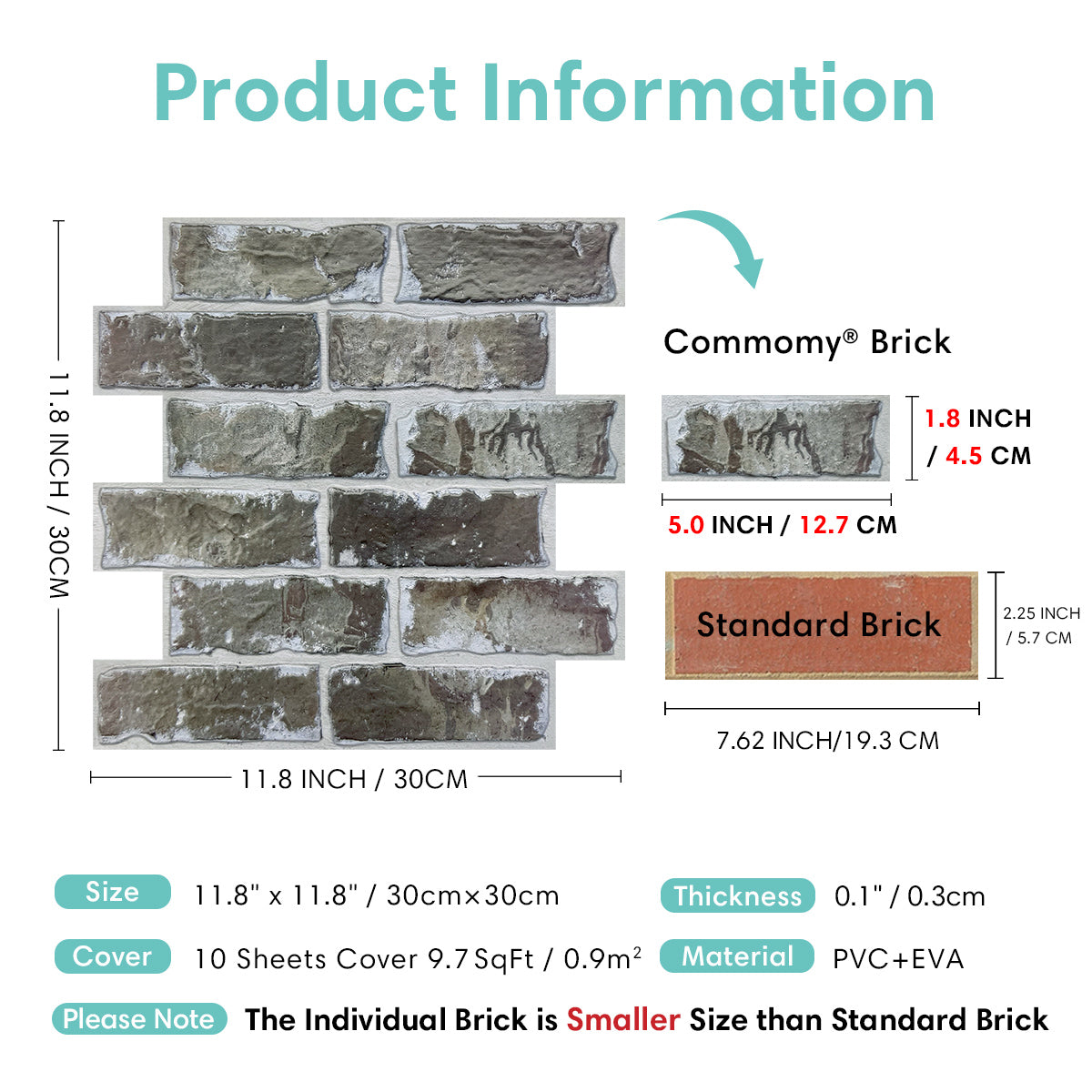 3D Dark Antique Brick Peel and Stick Wall Tile – Commomy