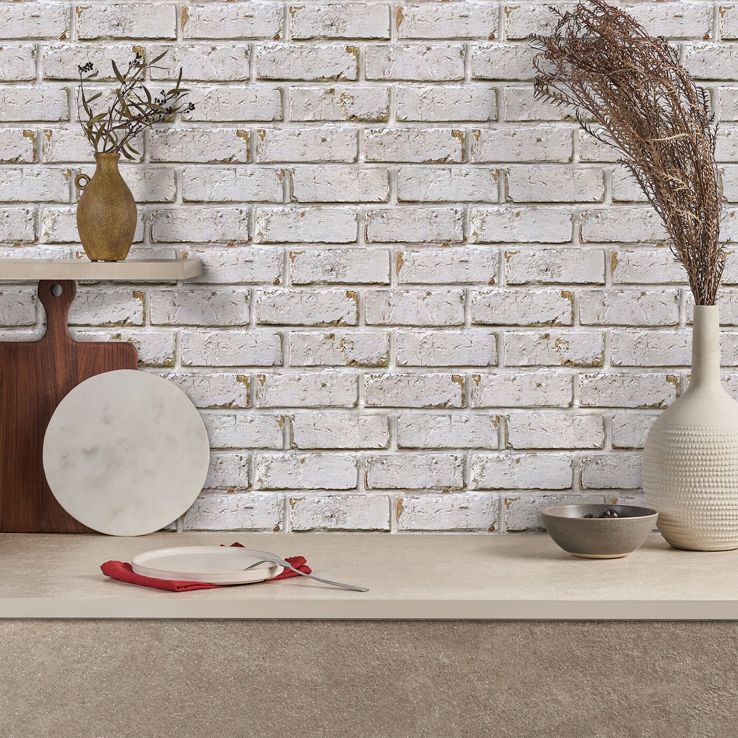 3D Distressed White Brick Peel and Stick Wall Tile – Commomy