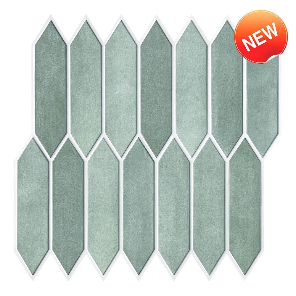 3D Green Matt Elongated Hexagon Peel and Stick Wall Tile – Commomy