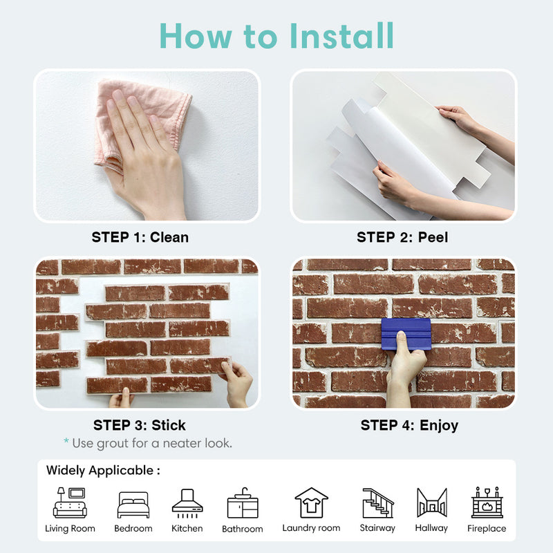 3D Russet Brick Peel and Stick Wall Panels – Commomy