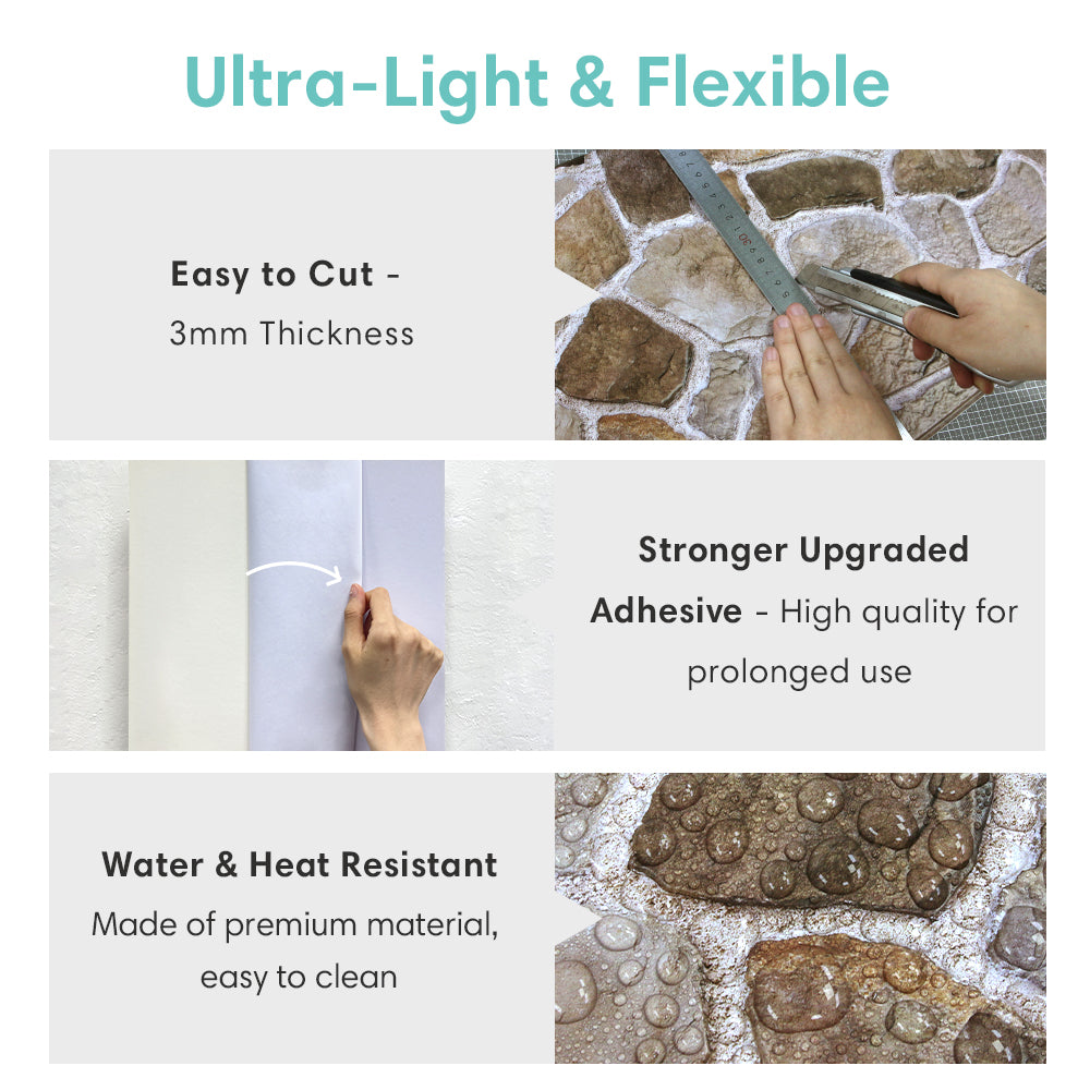 3D Rustic Stone Wall Panels Peel and Stick -Large Size – Commomy
