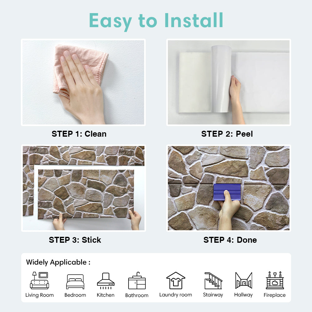 3D Rustic Stone Wall Panels Peel and Stick -Large Size – Commomy