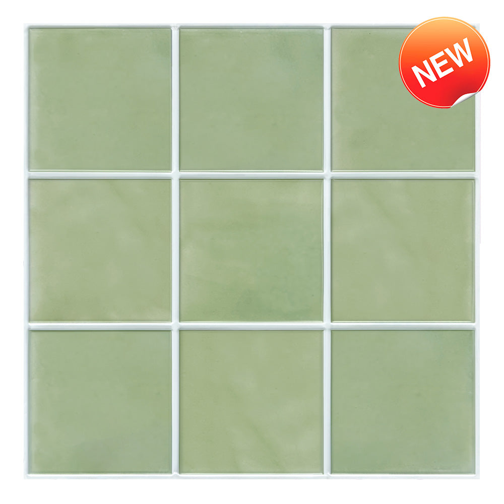 3D Sage Green Ceramic Square Peel and Stick Wall Tile – Commomy
