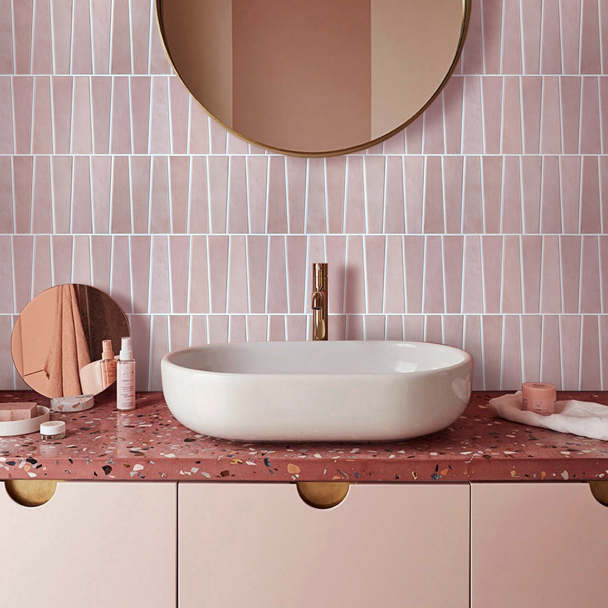 3D Trapezoid Pink Peel and Stick Wall Tile – Commomy