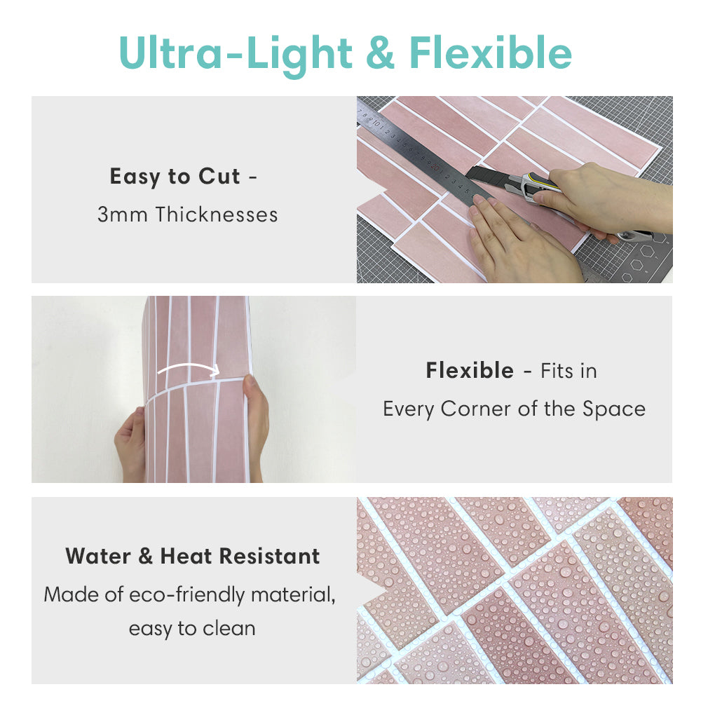 3D Trapezoid Pink Peel and Stick Wall Tile – Commomy