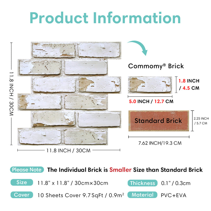 3D Vintage Whitewashed Brick Peel and Stick Wall Tile – Commomy