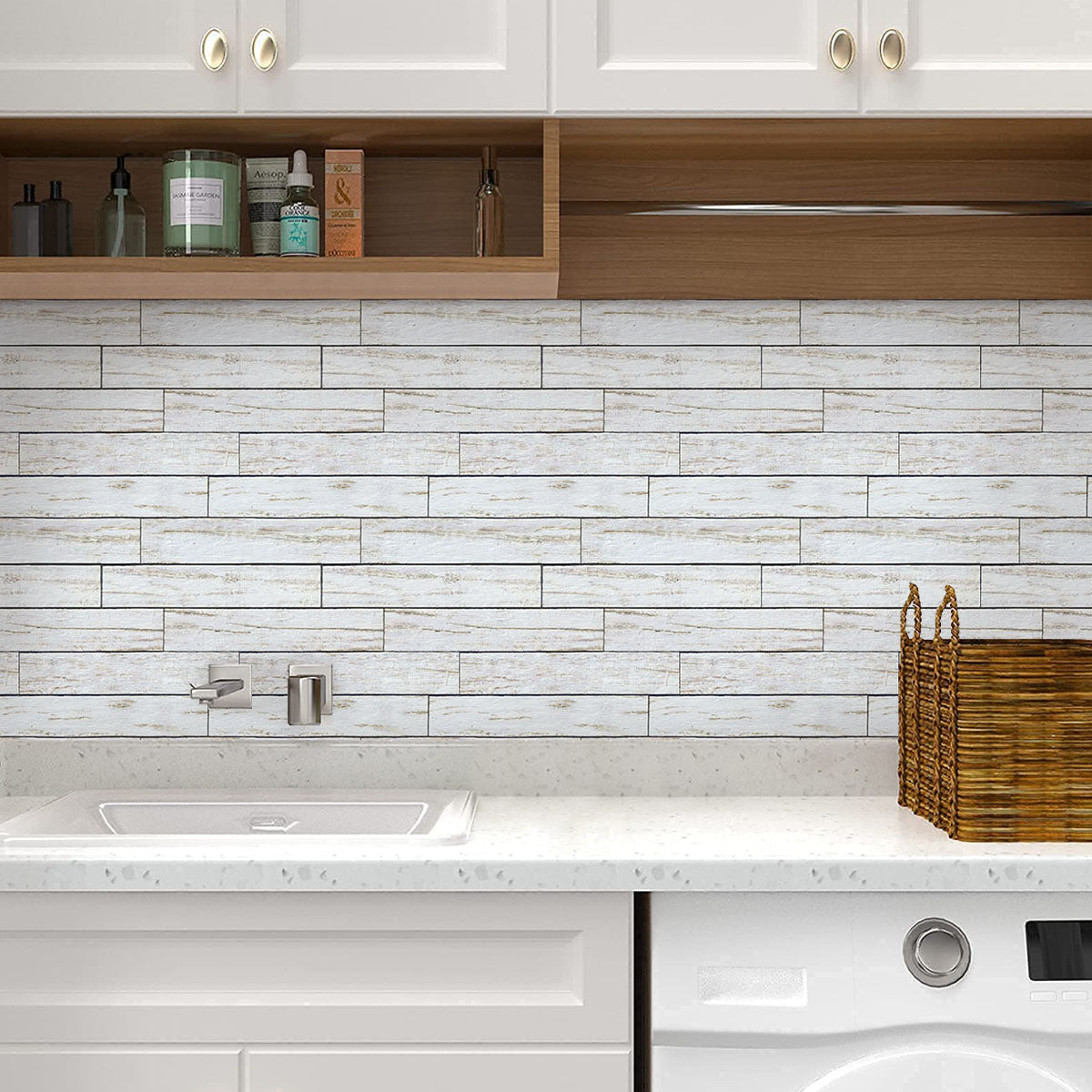 3D White Shiplap Wood Peel and Stick Wall Tile – Commomy