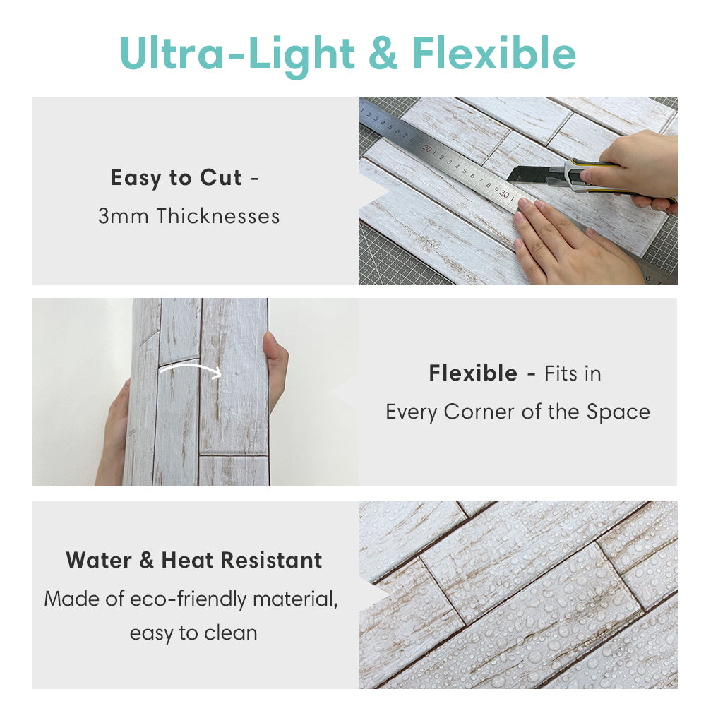 3D White Shiplap Wood Peel and Stick Wall Tile – Commomy