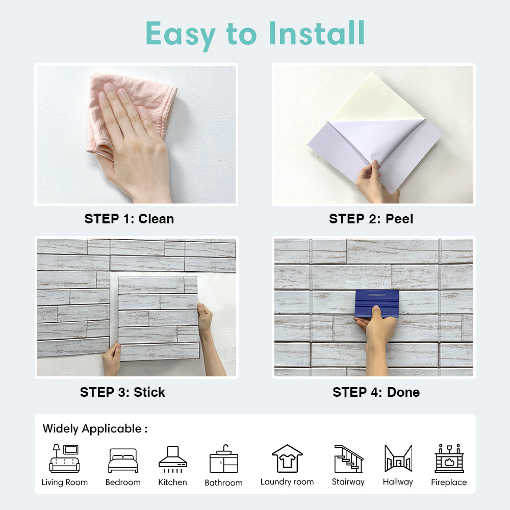 3D White Shiplap Wood Peel and Stick Wall Tile – Commomy
