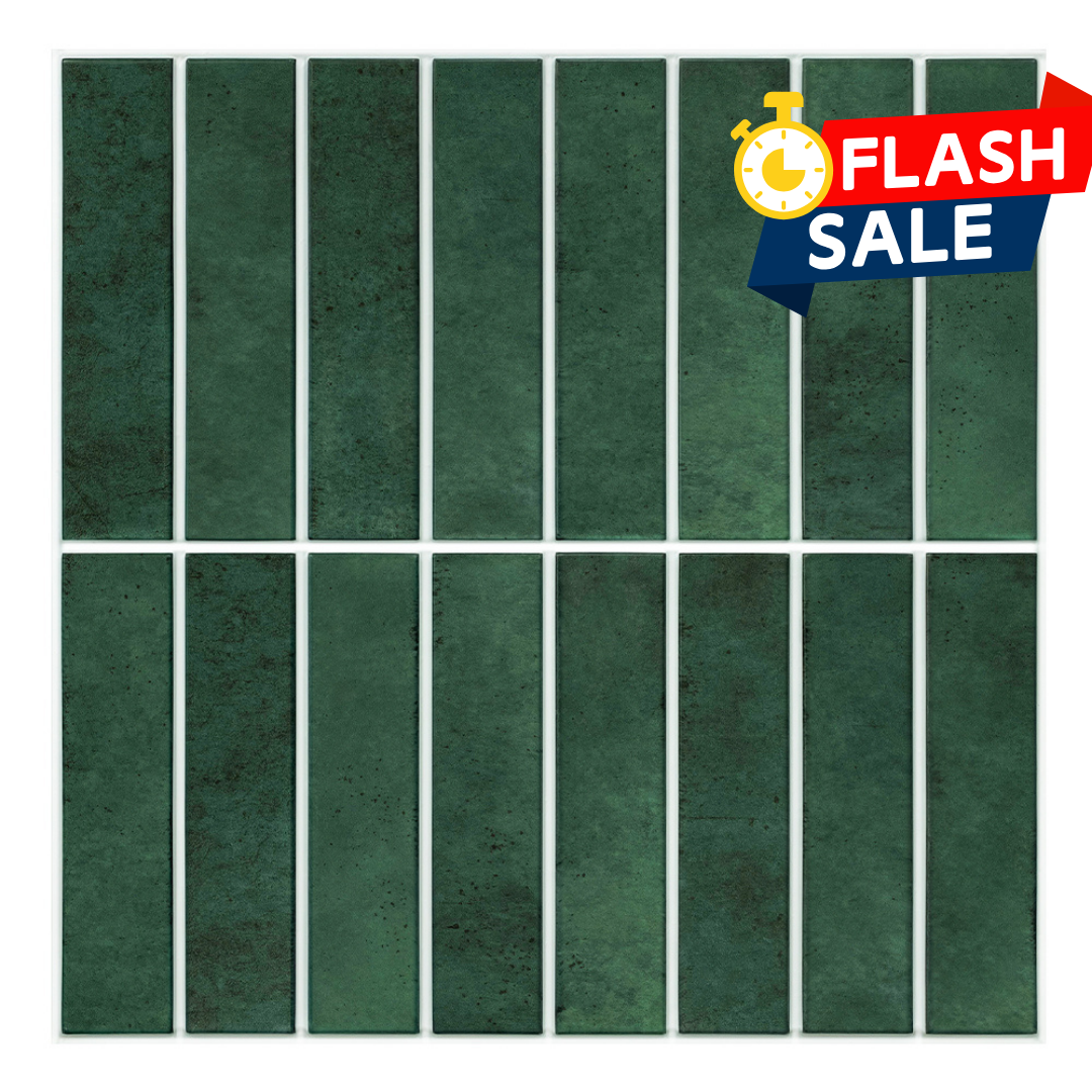 3D Forest Green Matt Straight Linear Mosaic Peel and Stick Wall Tile ...