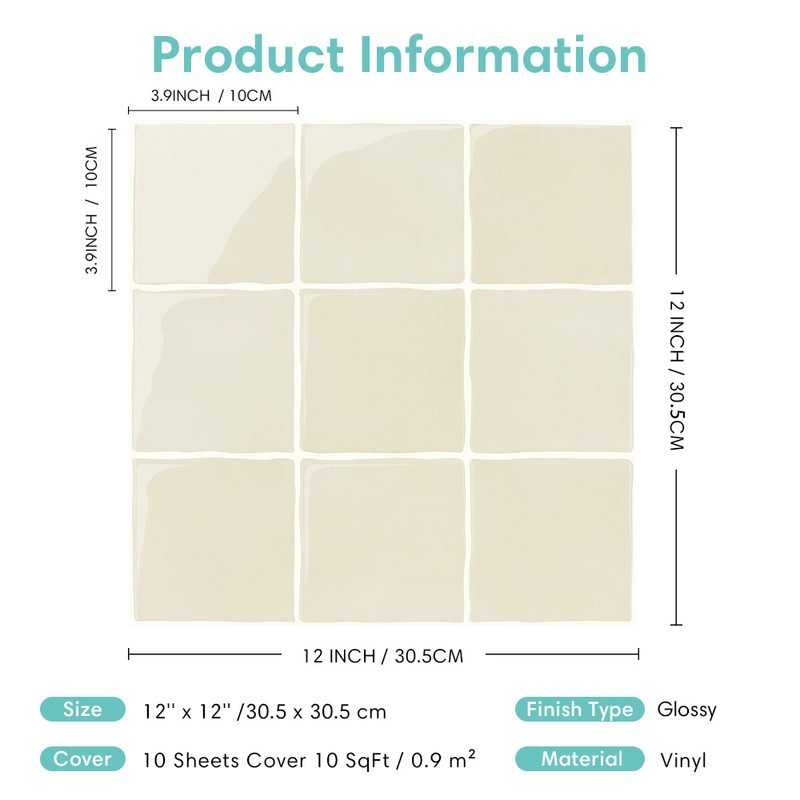 Beige Ceramic Square Peel and Stick Backsplash Tile - Thicker Design ...
