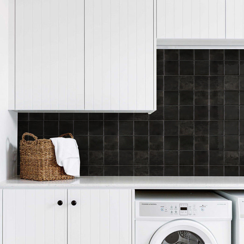 Black Ceramic Square Peel and Stick Backsplash Tile - Thicker Design ...