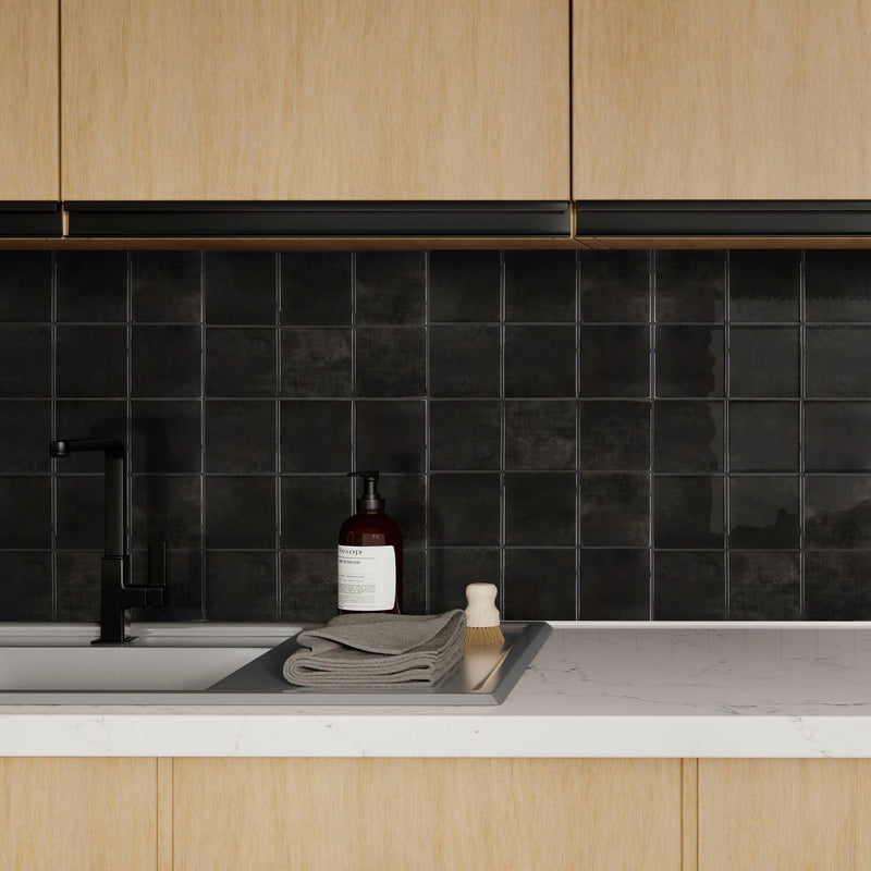 Black Ceramic Square Peel and Stick Backsplash Tile - Thicker Design ...