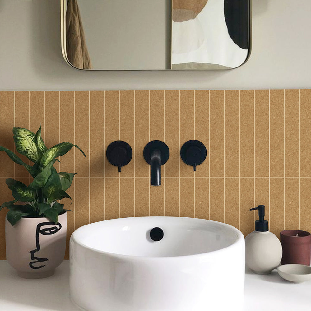 Brown Yellowish Linear Square Peel and Stick Vinyl Floor Tile Sticker ...