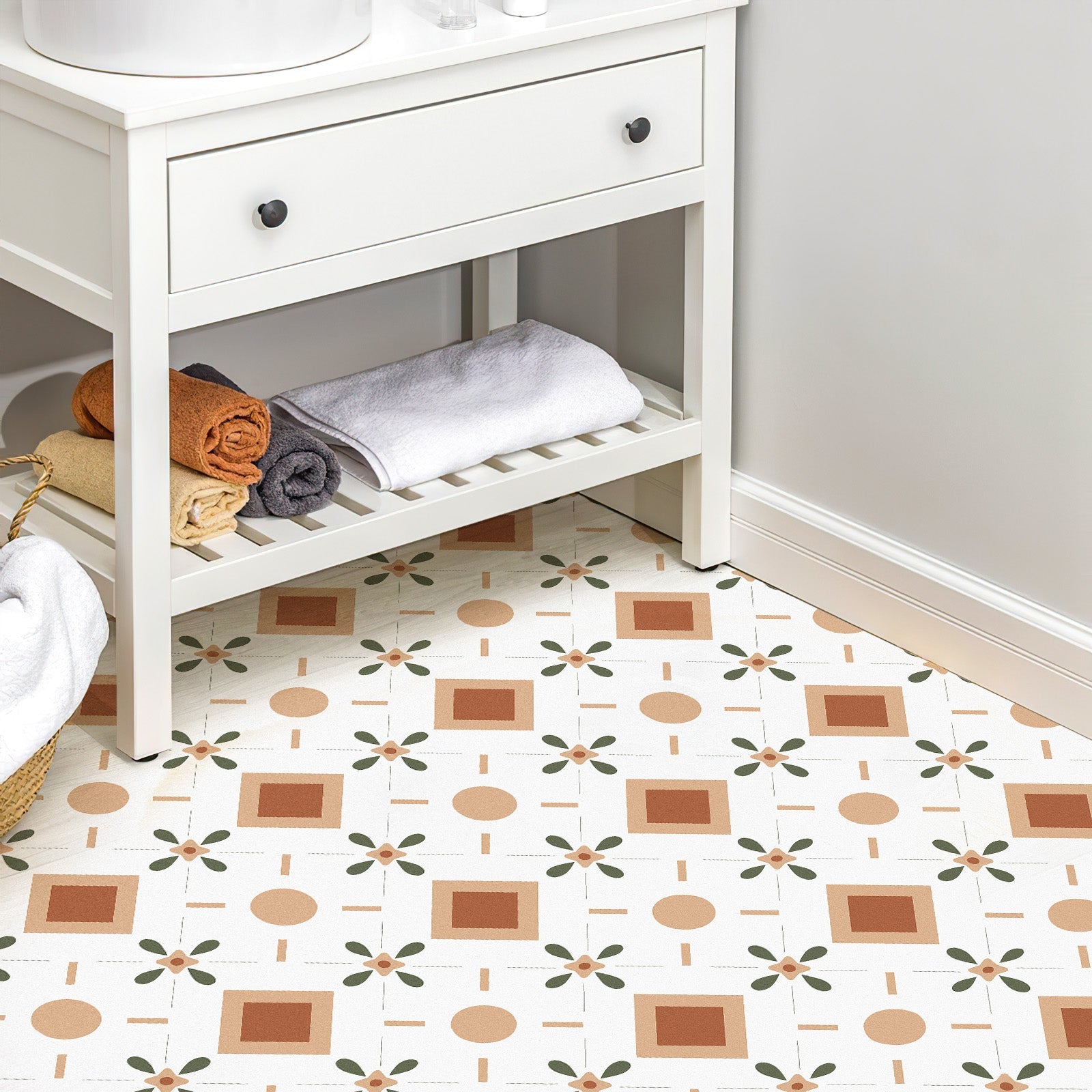 Geometric Flower Pattern Peel and Stick Vinyl Floor Tile Sticker – Commomy