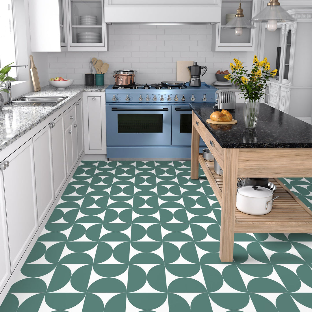 green geometric pattern tile