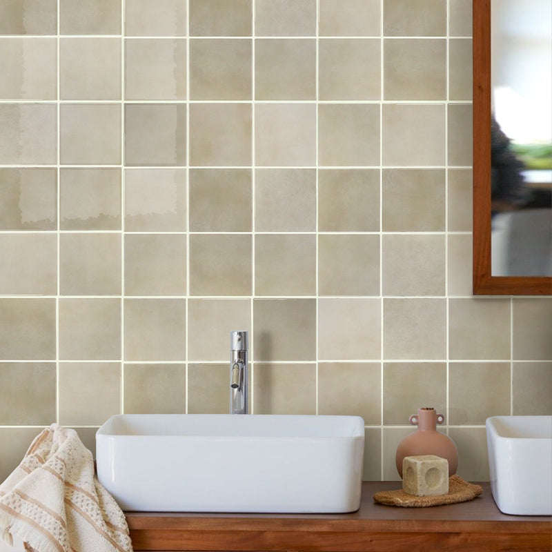Greige Ceramic Square Peel and Stick Backsplash Tile - Thicker Design ...