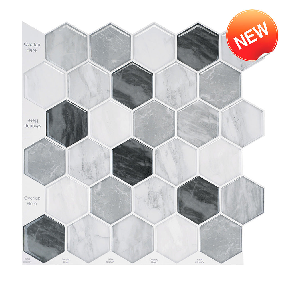Grey Marble Hexagon Peel and Stick Backsplash Tile – Commomy