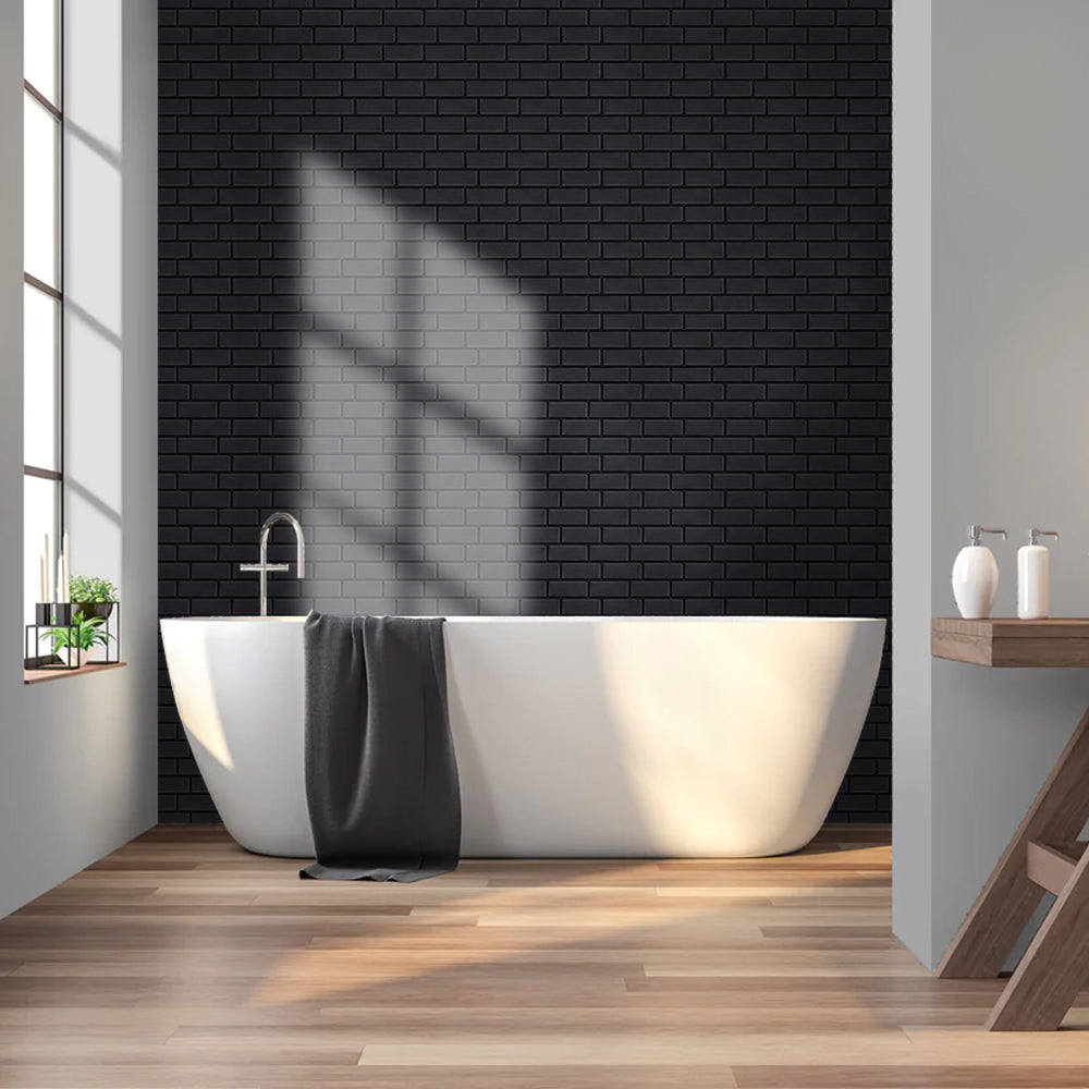 black slate tile backsplash