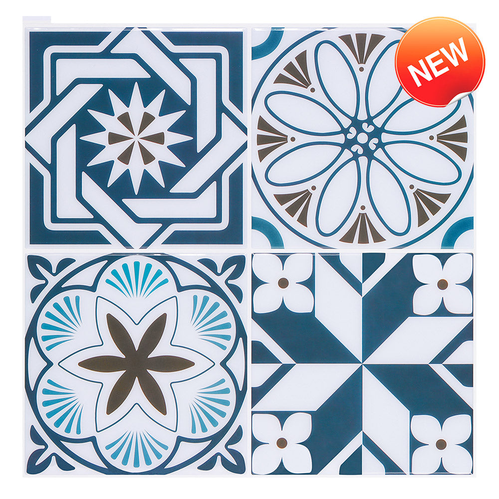 Moroccan Blue Square Peel and Stick Backsplash Tile – Commomy