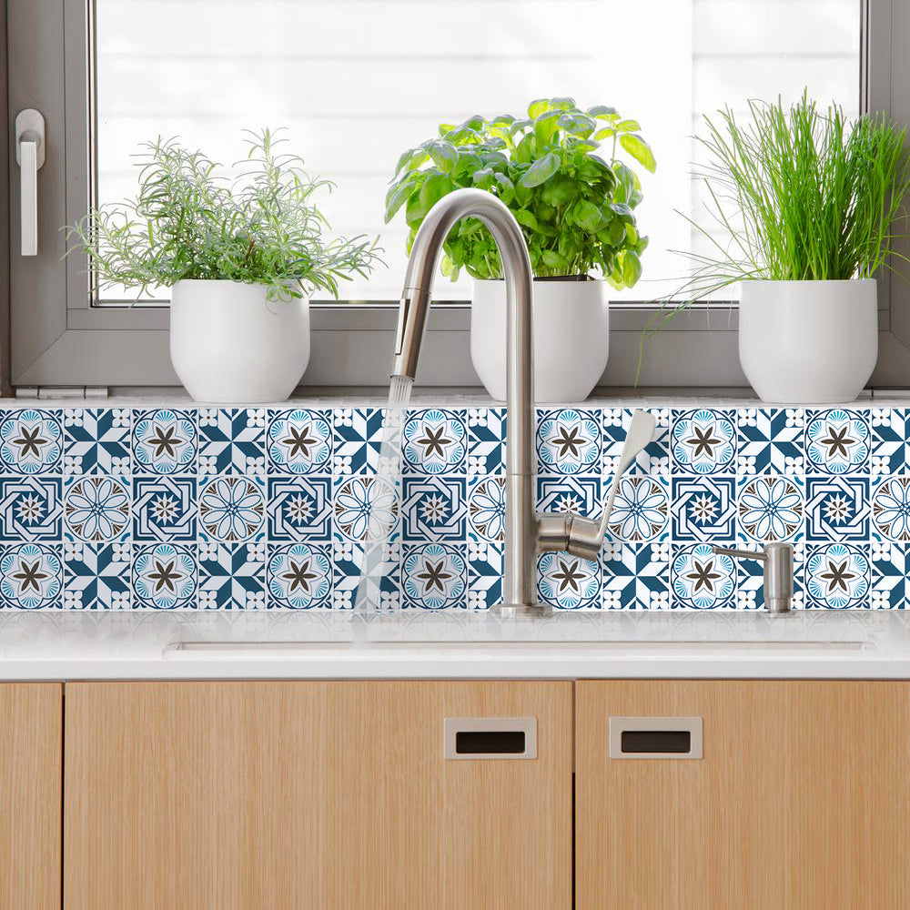 Moroccan Blue Square Peel and Stick Backsplash Tile – Commomy