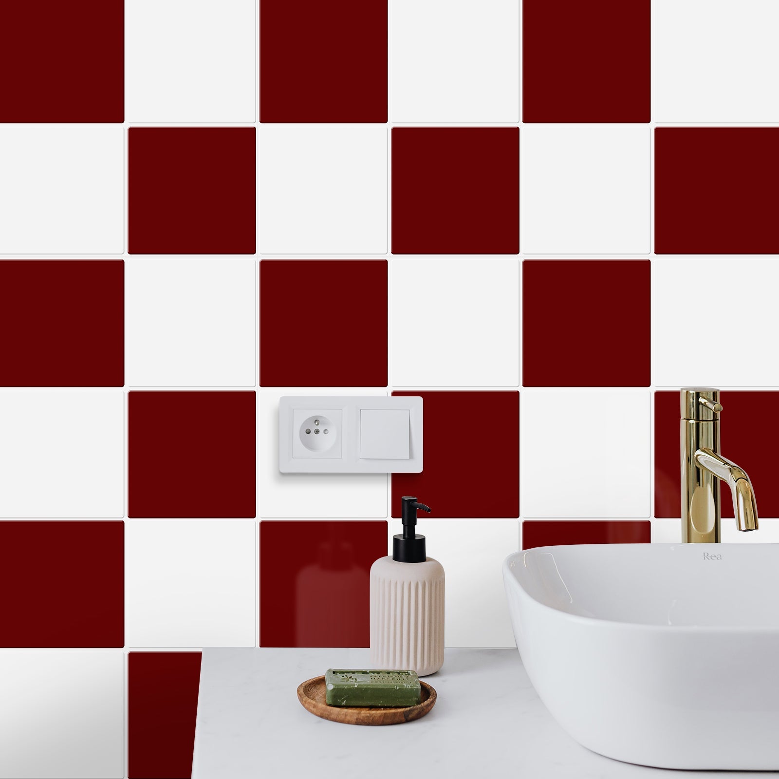 Red And White Square Peel And Stick Backsplash Tile- Thicker Design ...