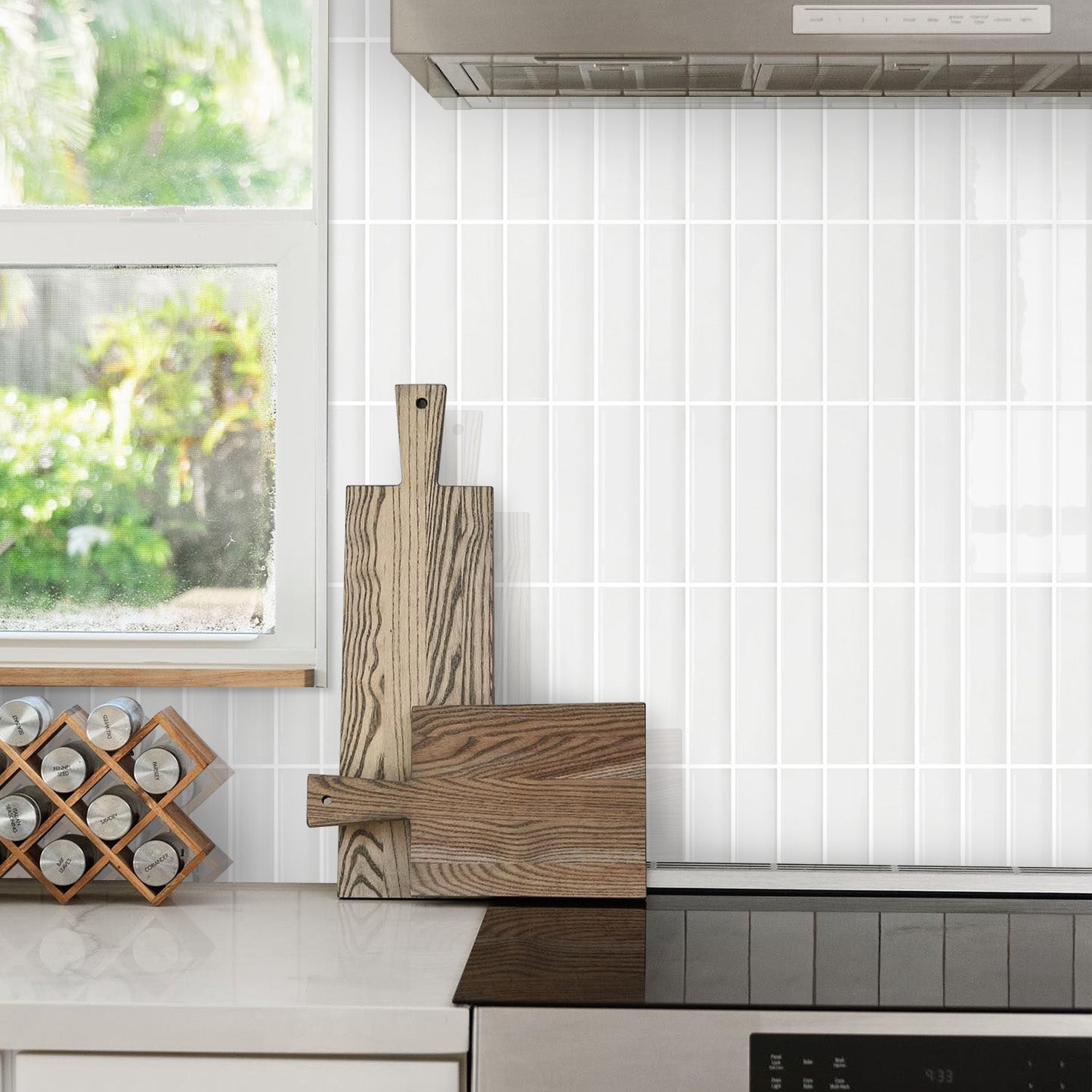 White Linear Peel and Stick Backsplash Tile – Commomy