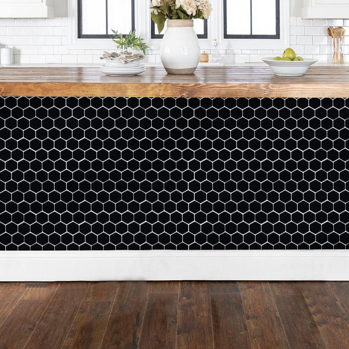 black octagon backsplash