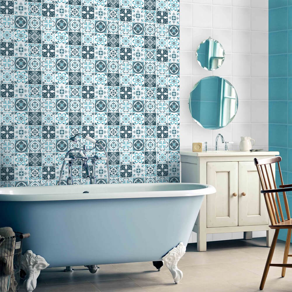 small blue and white tiles