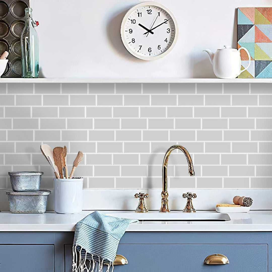 Light Grey Subway Peel and Stick Backsplash Tile Commomy