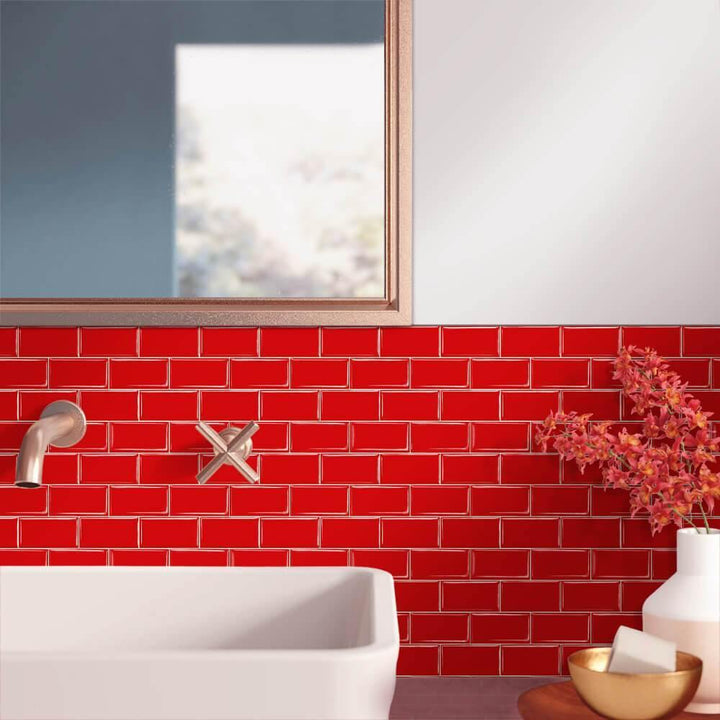 Red Subway Tile Kitchen