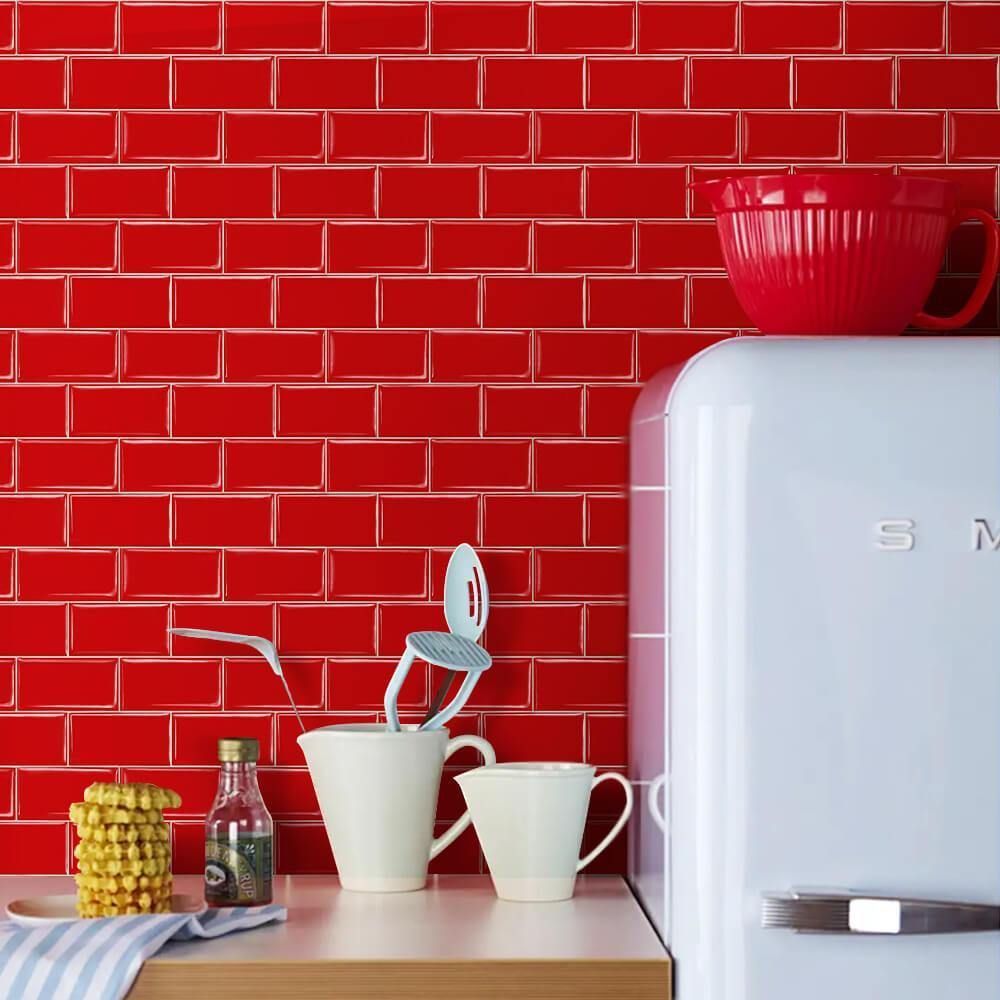 Red Subway Tile Kitchen