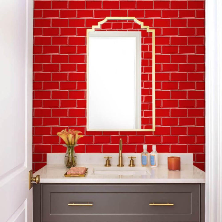 Red Subway Tile Kitchen