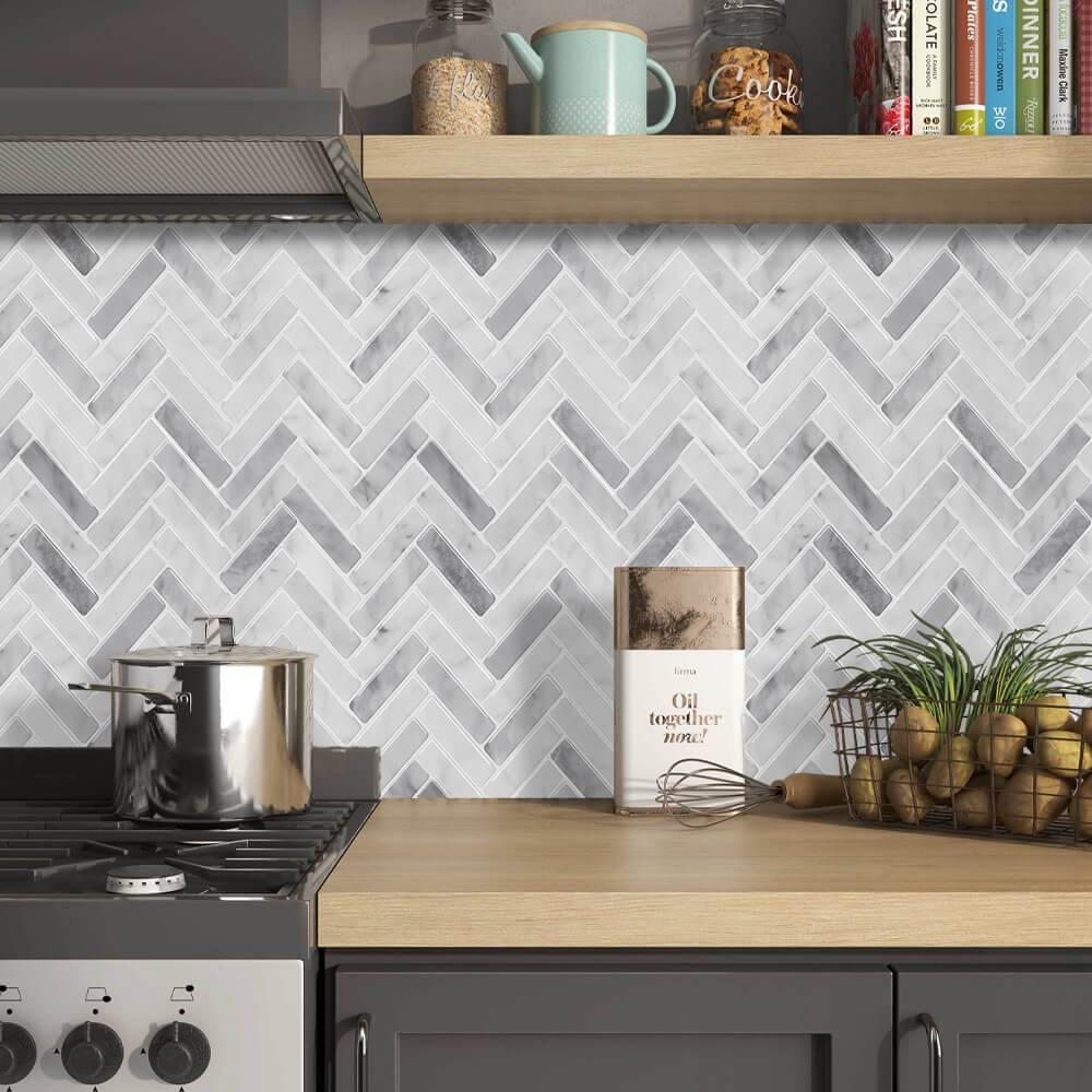 herringbone pattern backsplash